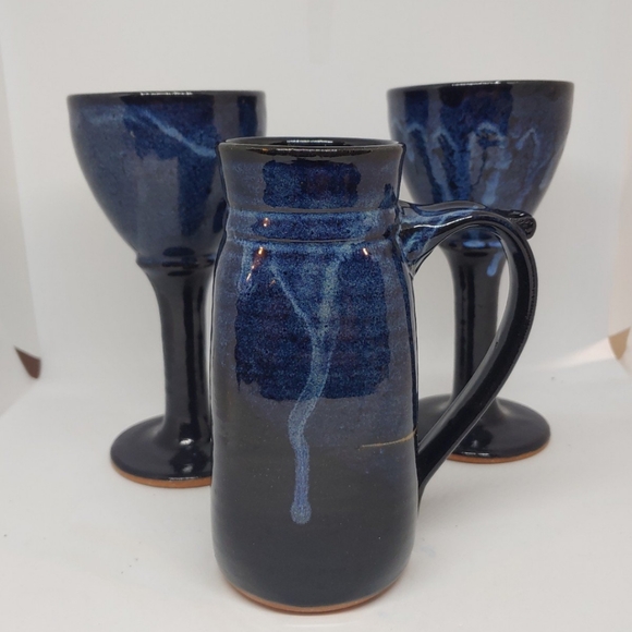Hand Crafted | Art | Studio Pottery Drip Glaze Goblets And Wine ...